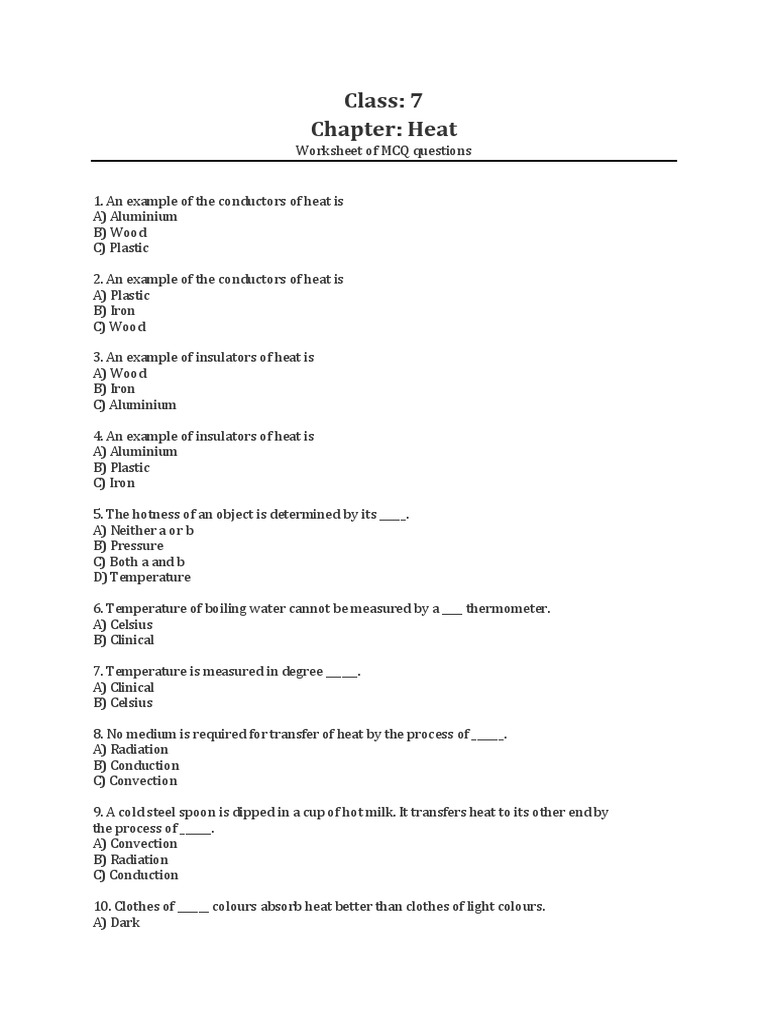 Heat Worksheet Question Set | PDF | Heat Transfer | Atmosphere Of Earth