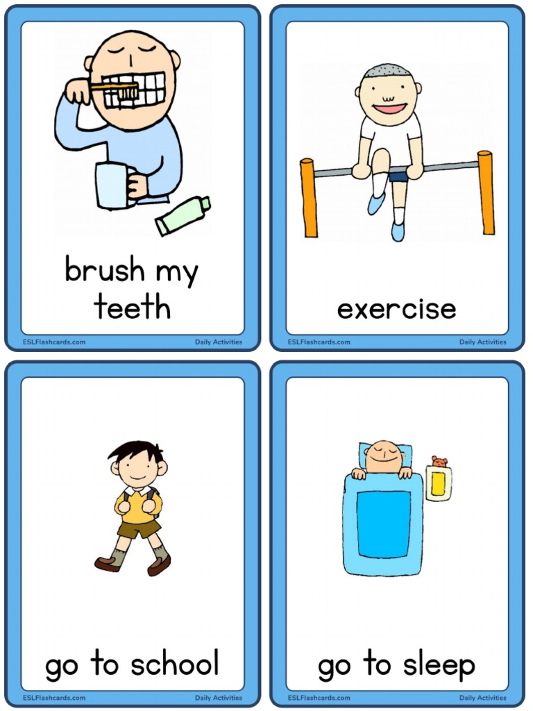 Daily Activities Small Flashcards With Labels | PDF