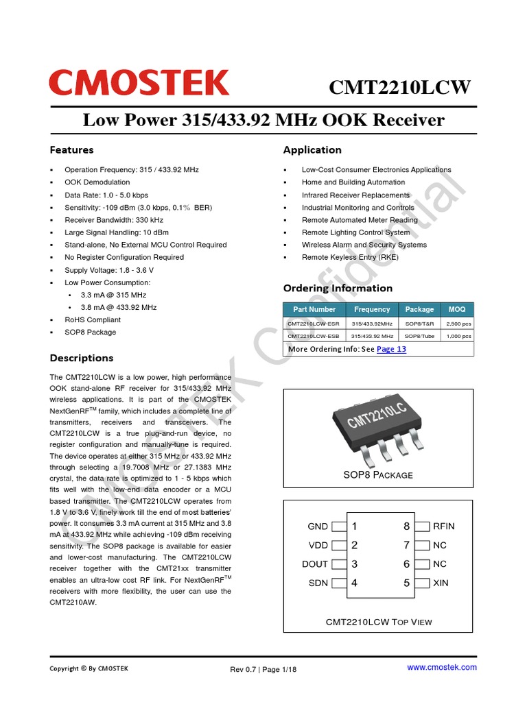 CMT2210LCW Datasheet | PDF | Amplifier | Electronic Filter