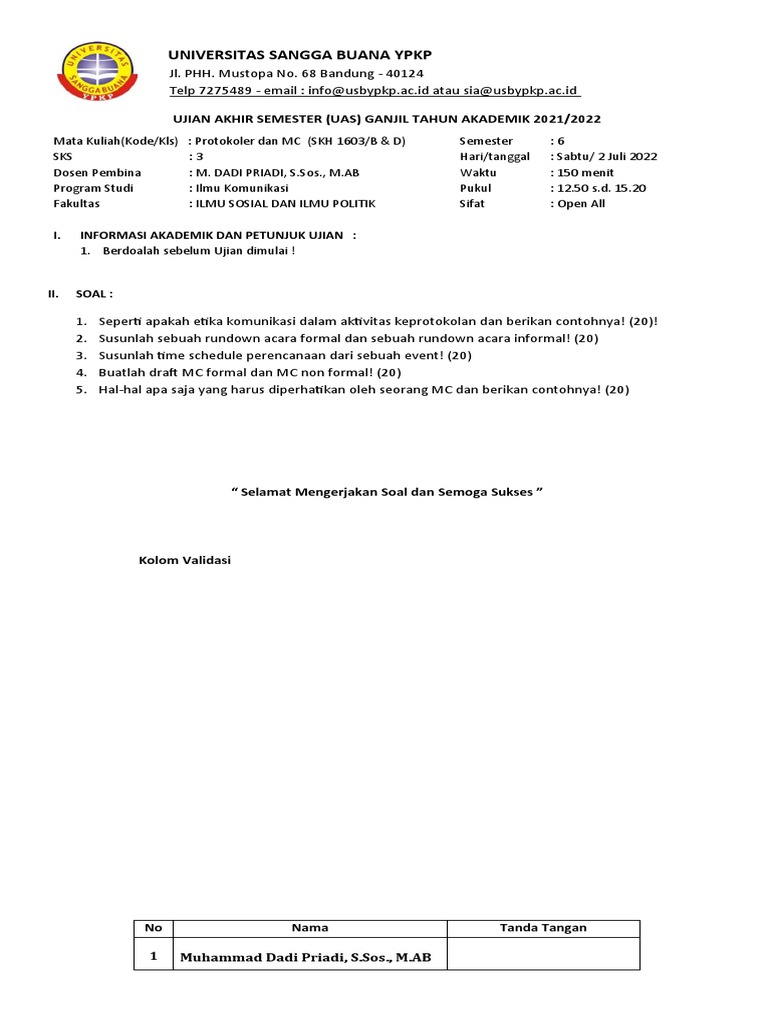 UAS Protokoler dan MC 2021/2022 | PDF | Ilmu Sosial | Seni
