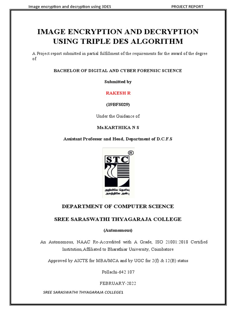 Image Encryption and Decryption Using Triple Des Algorithm: Submitted ...