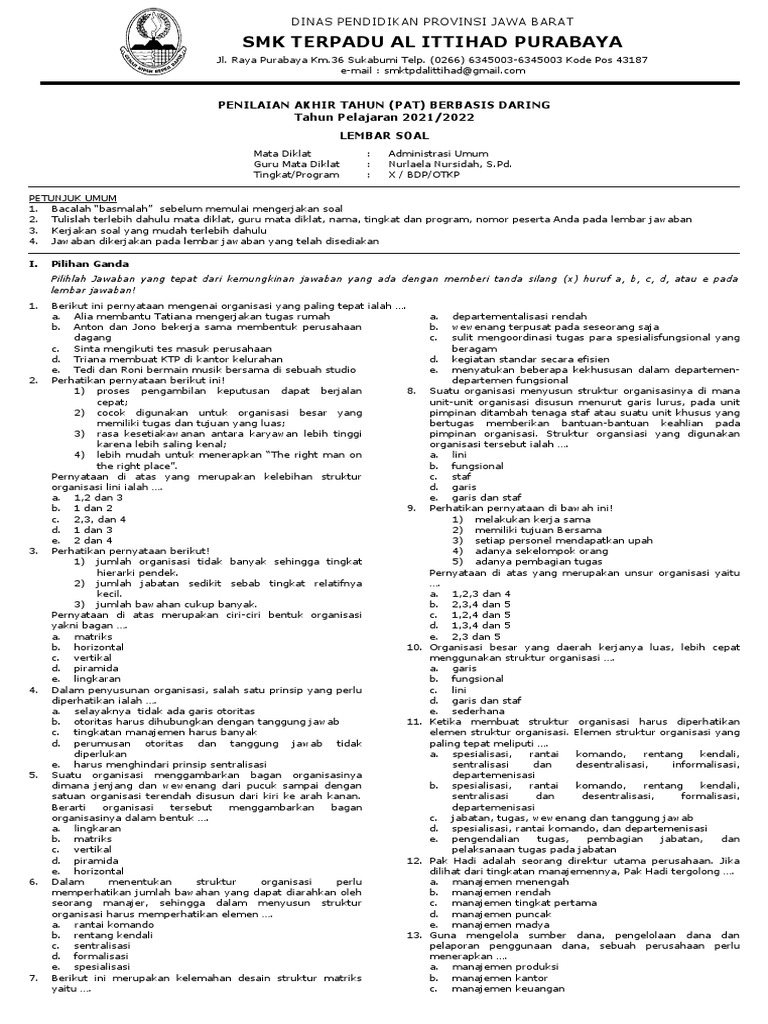 Soal PAT Adum X OTKP BDP | PDF | Karier & Perkembangan