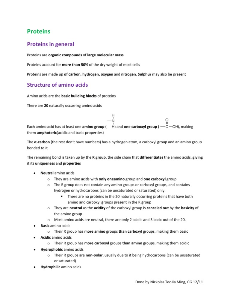 Biology Notes (Proteins) | PDF | Collagen | Hemoglobin