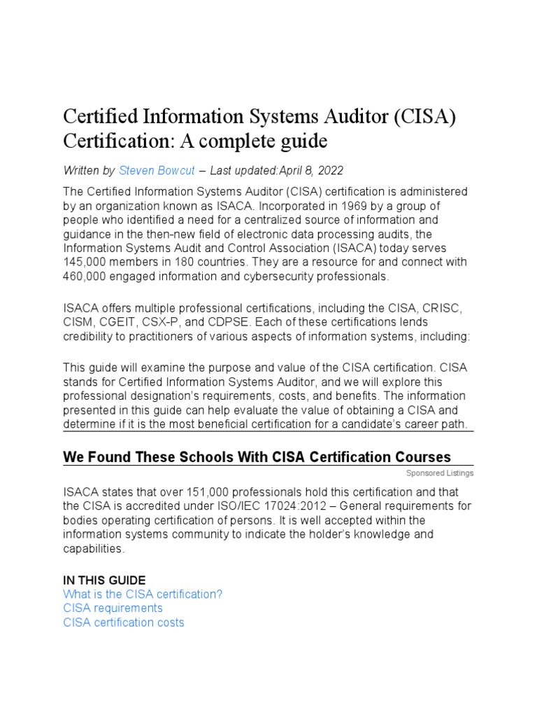 Certified Information Systems Auditor Cisa Certification A Complete