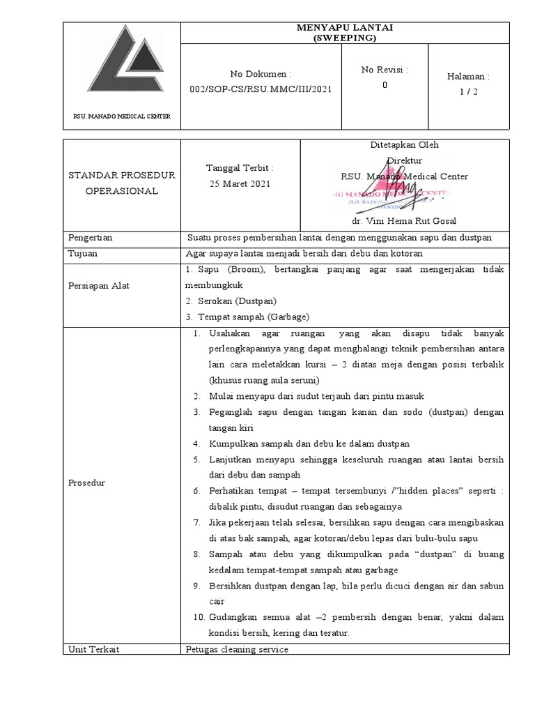 002 - Sop - Cleaning Service - Menyapu Lantai (Sweeping) | PDF