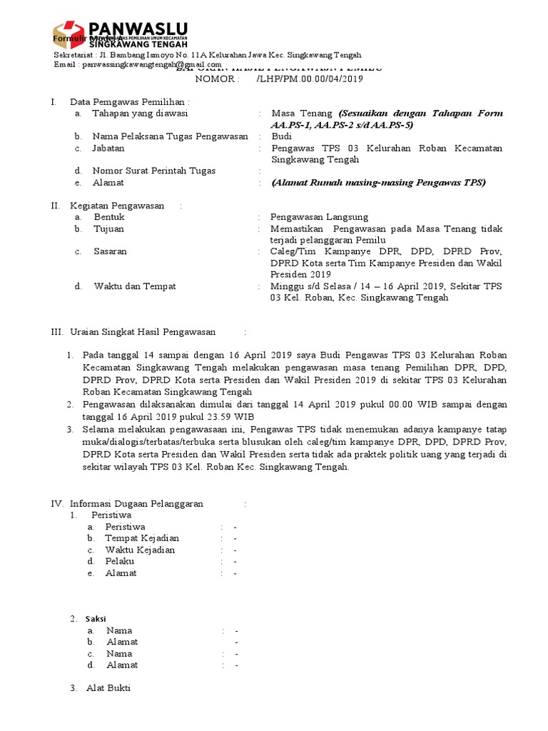 Contoh Form A Pengawasan | PDF