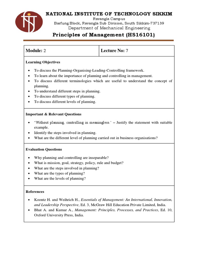 Planning and Controlling: The P-O-L-C Framework of Management ...