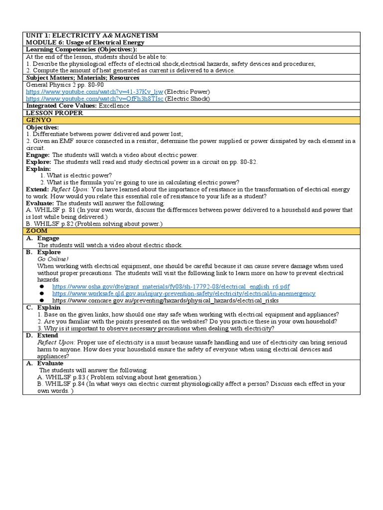 Module 6 Usage of ELectrical Energy | PDF | Electricity | Electric Power