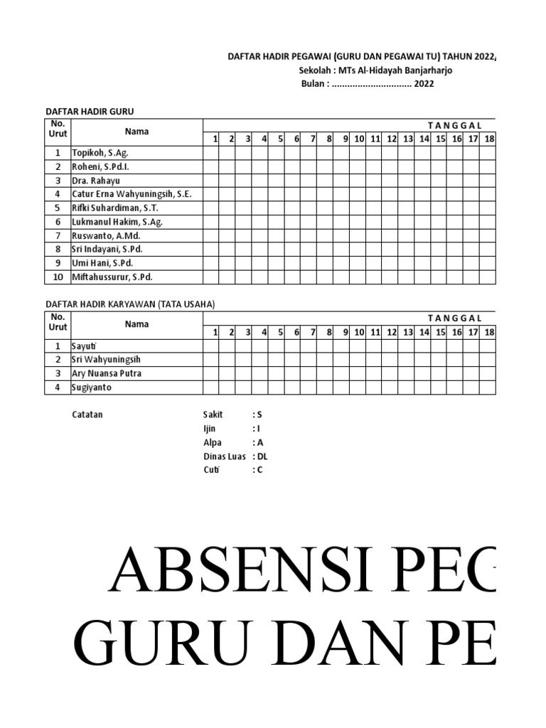 Absensi Guru Dan Karyawan | PDF