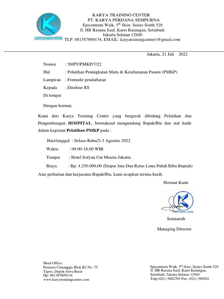 Surat Undangan Training PMKP | PDF