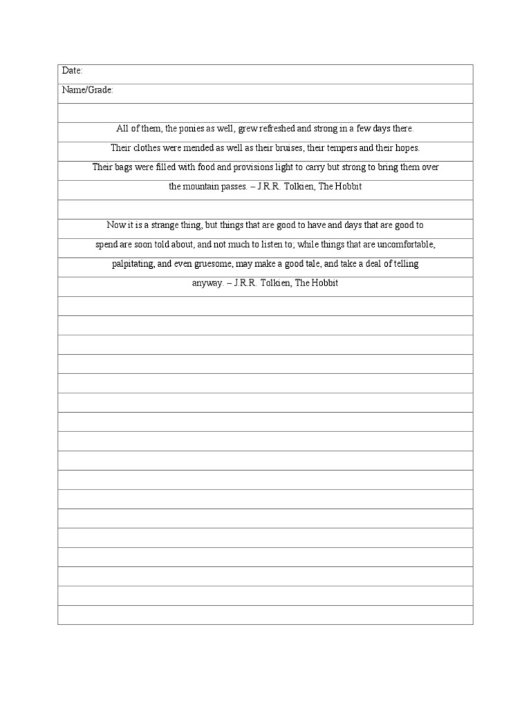 Copywork - The Hobbit - English Literature | PDF | Travel | General Fiction