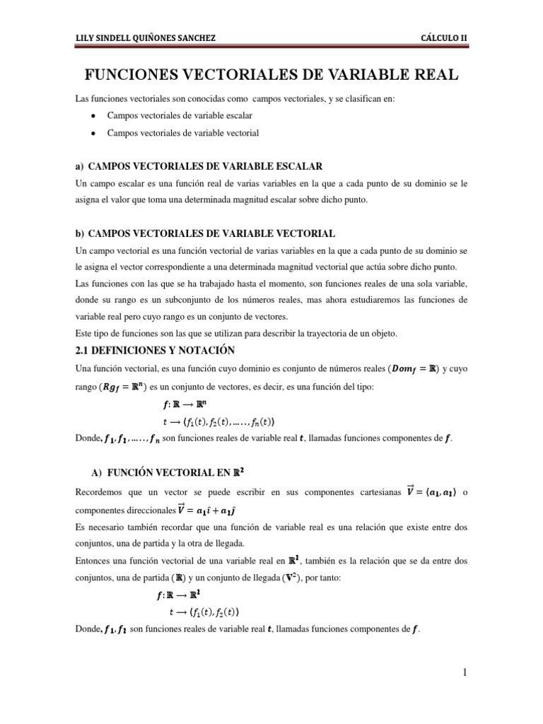 Funciones Vectoriales de Variable Real-Sqs | PDF | Vector Euclidiano | Función (Matemáticas)