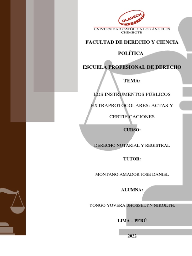 Derecho Notarial-Los Instrumentos Públicos Extraprotocolares Actas y Certificaciones-2022 | PDF ...