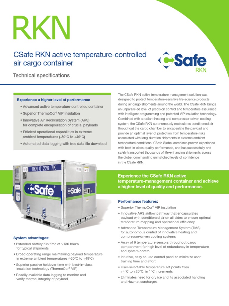 Csafe RKN Active Temperature-Controlled Air Cargo Container: Technical ...