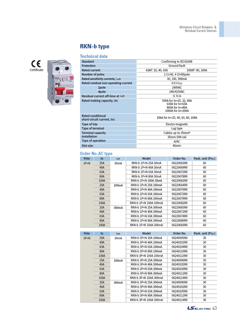 RKN-B Type: Technical Data | PDF | Safety | Electrical Components