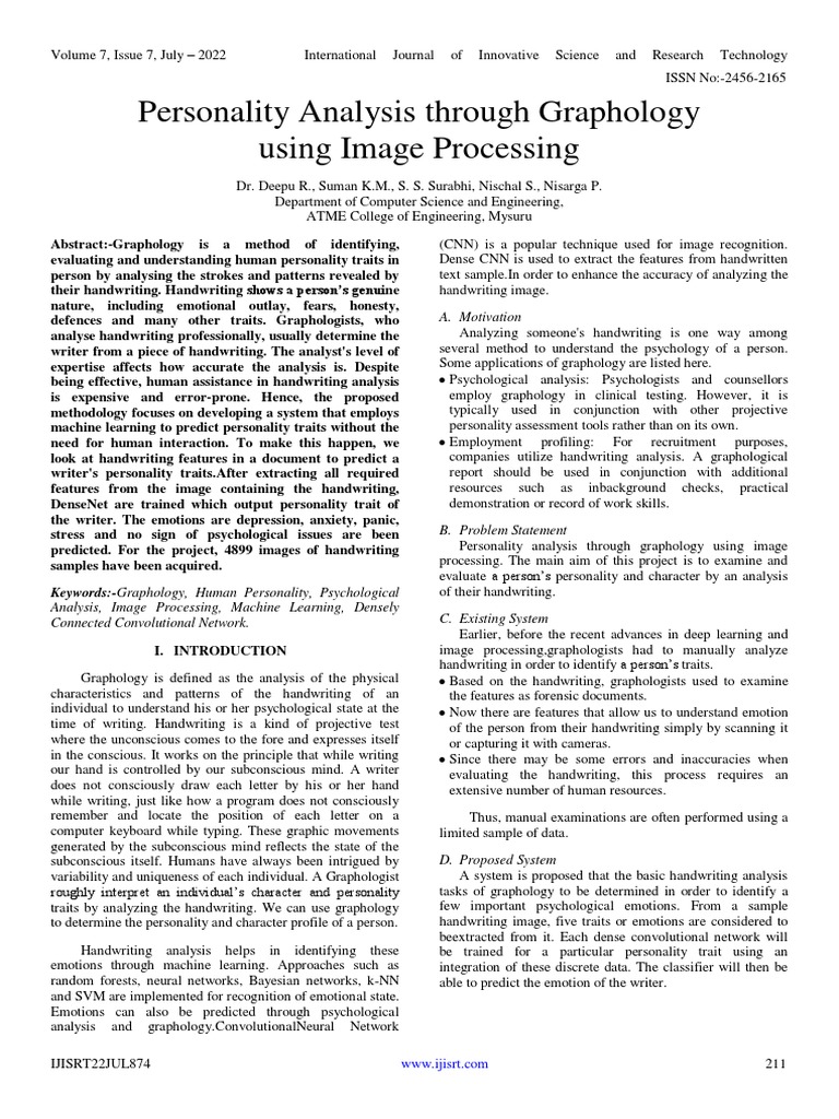 Personality Analysis Through Graphology Using Image Processing | PDF ...