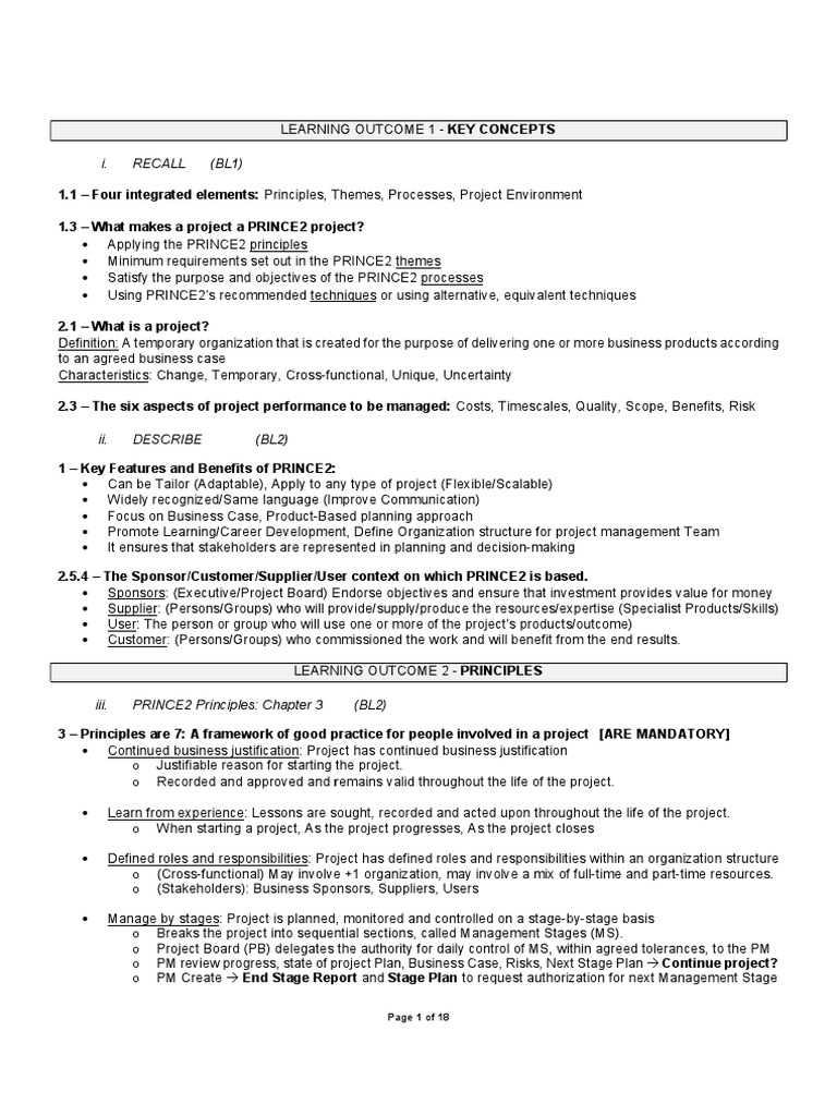 Study PRINCE2 Foundation (NM) - VF Summary | PDF | Risk | Project ...