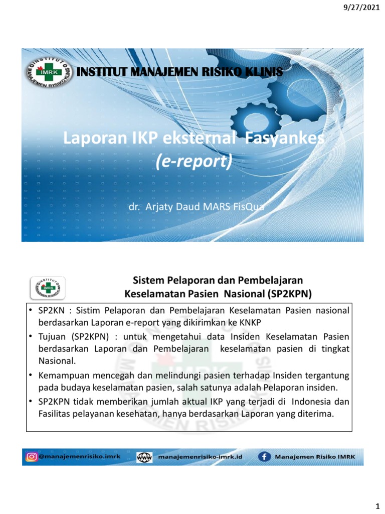 Laporan IKP Eksternal (E-Report) Fasyankes 2021 | PDF