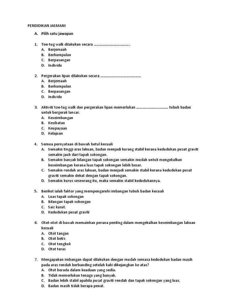 Soalan PJK Tahun 4 | PDF