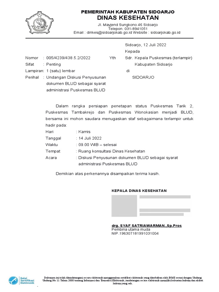 Undangan Penyusunan Dokumen BLUD | PDF