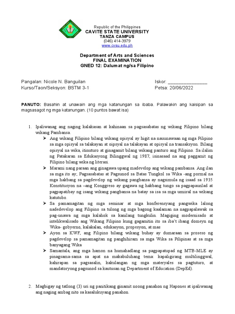 Gned 12 Final Examination | PDF