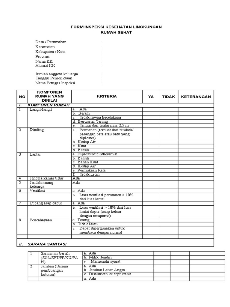 Form Inspeksi Rumah Sehat | PDF