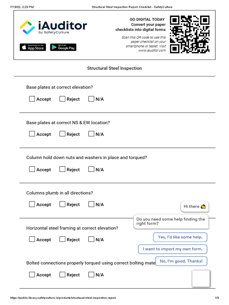 Structural Steel Inspection Report Checklist - SafetyCulture | PDF ... Structural Steel Inspection Report Checklist - SafetyCulture | PDF ...
