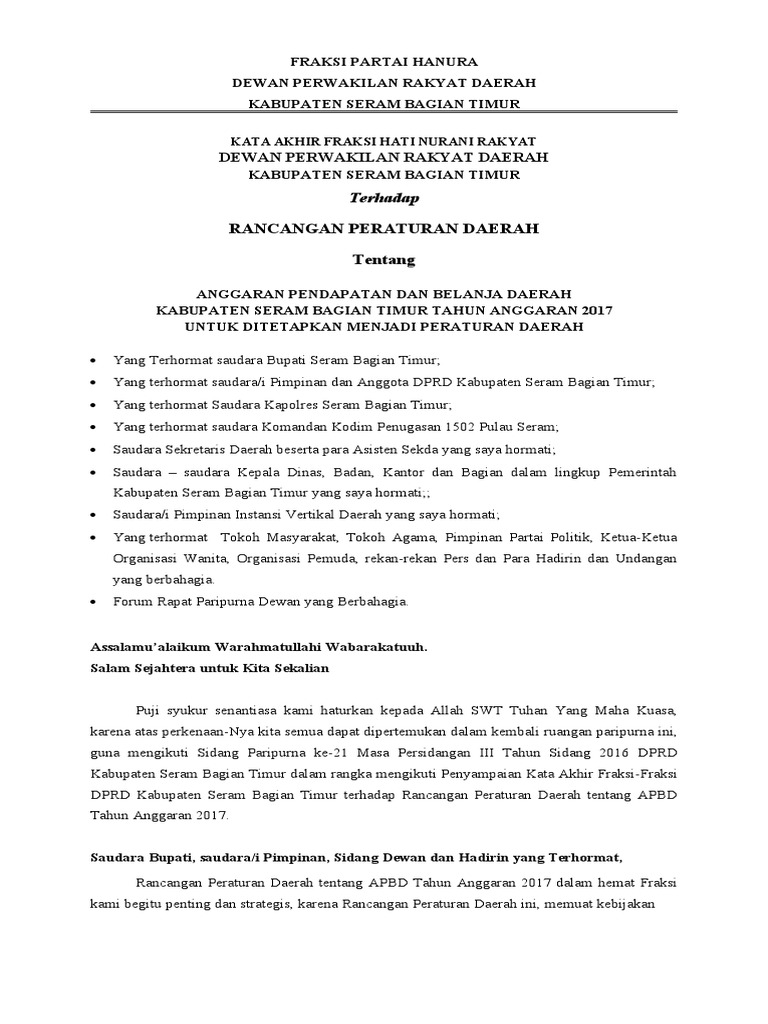 APBD 2017 Seram Timur: Evaluasi dan Rekomendasi Hanura | PDF