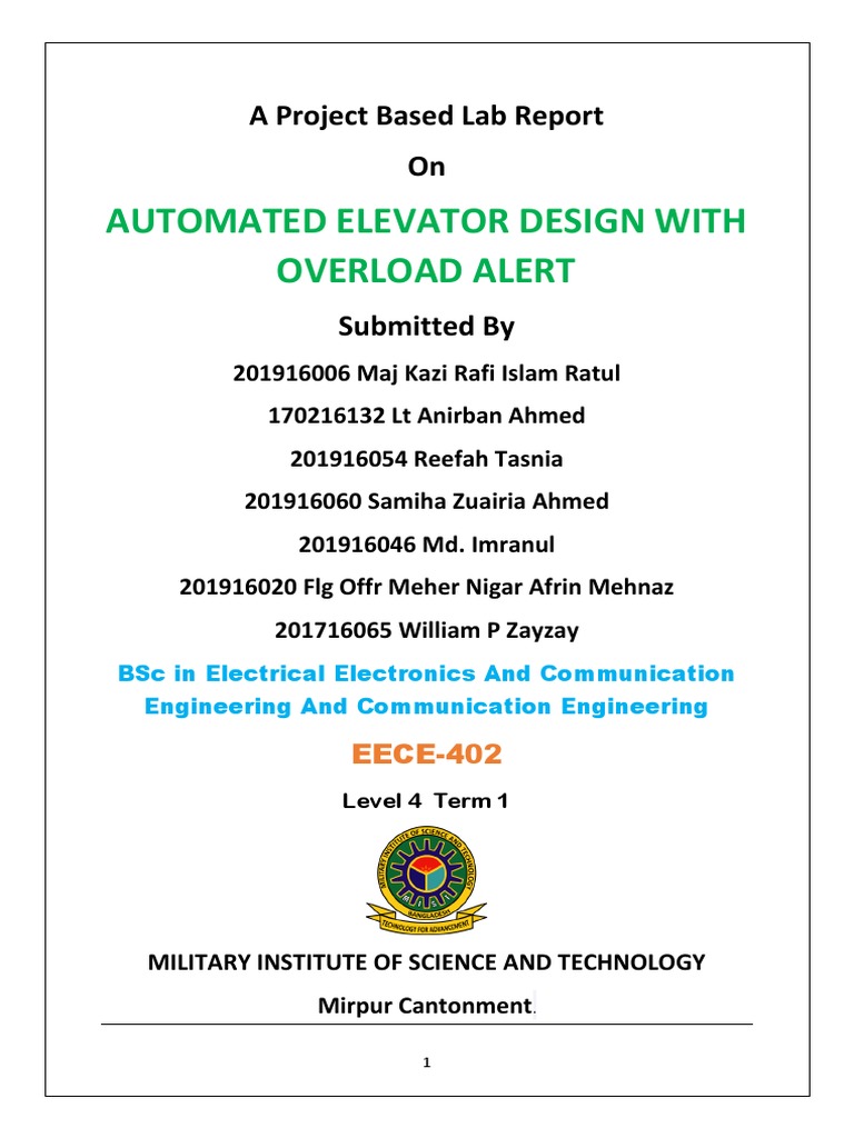 Automated Elevator Design With Overload Alert: A Project Based Lab ...