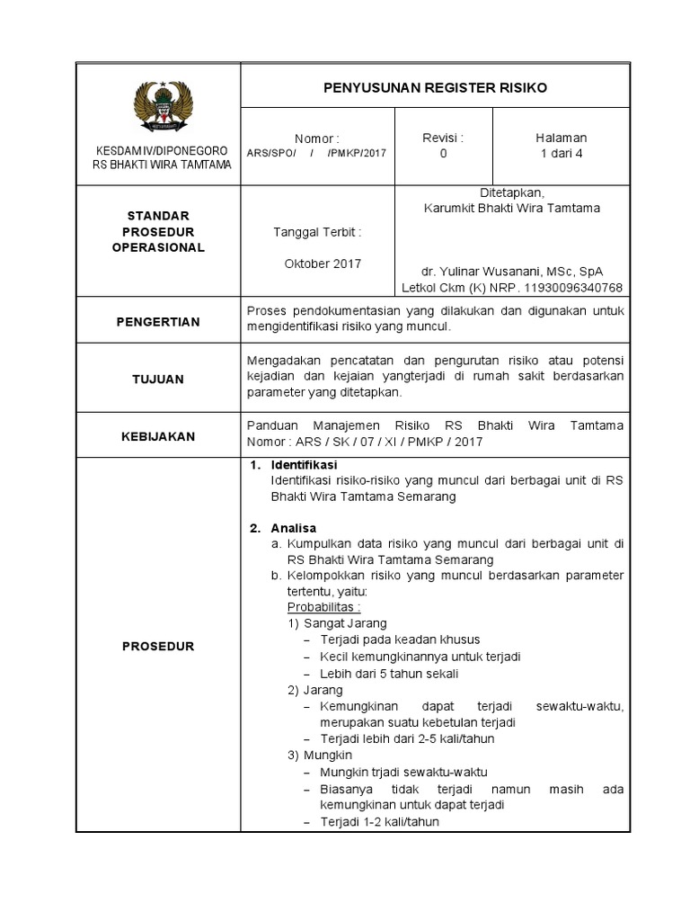 SPO Penyusunan Register Risiko | PDF