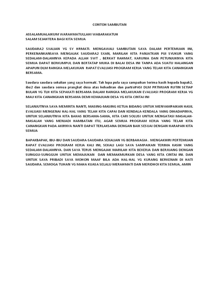 Contoh Sambutan | PDF | Agama & Spiritualitas