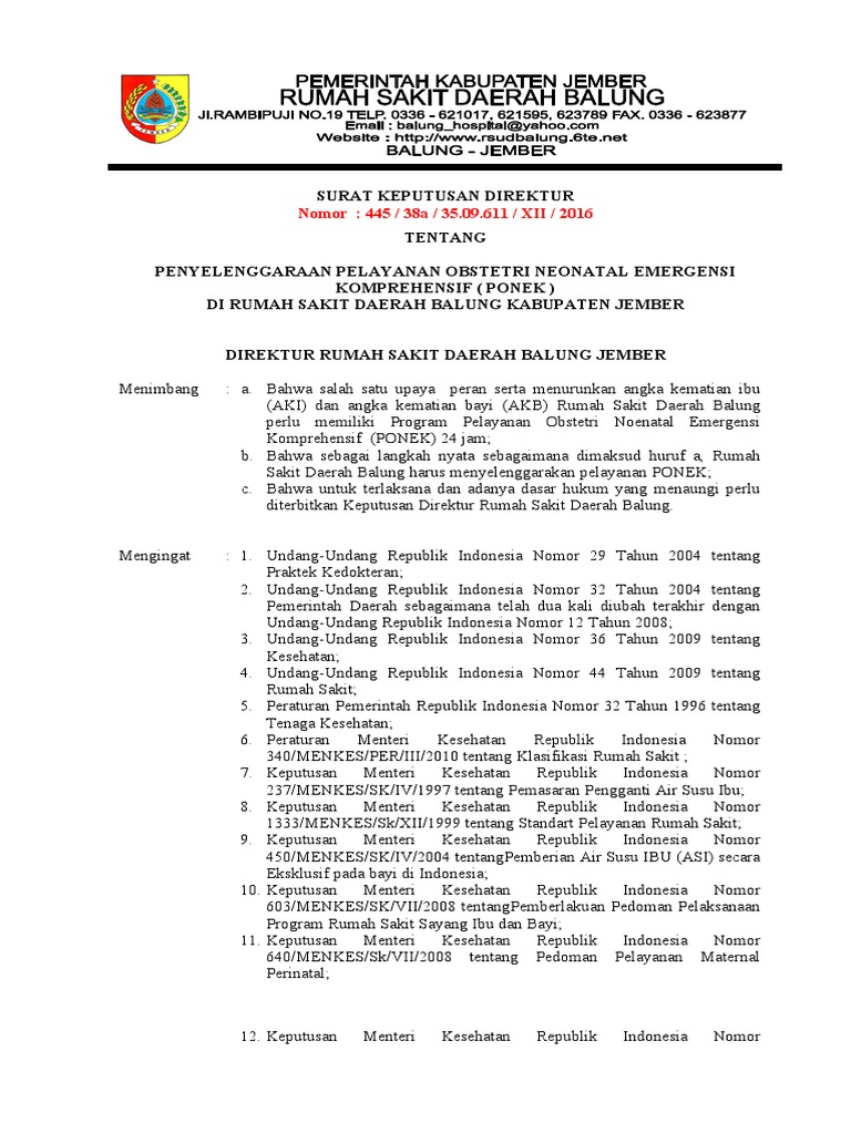 SK Penyelenggaraan PONEK 24 Jam | PDF