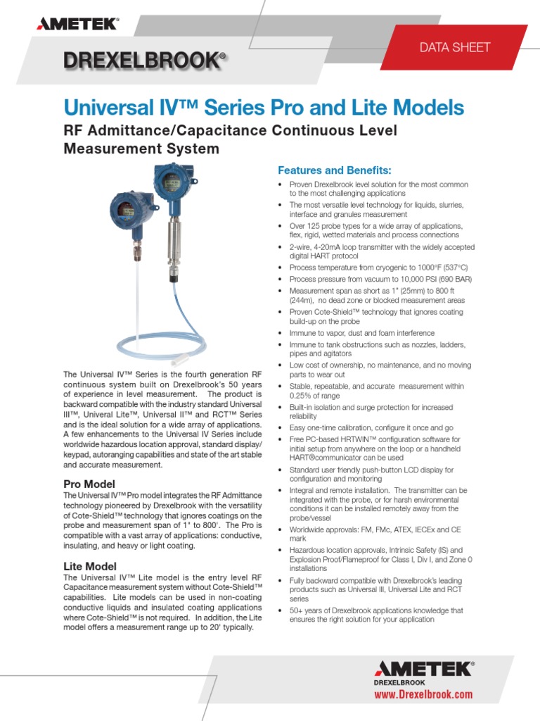 Universal IV™ Series Pro and Lite Models: Drexelbrook | PDF | Anaerobic ...