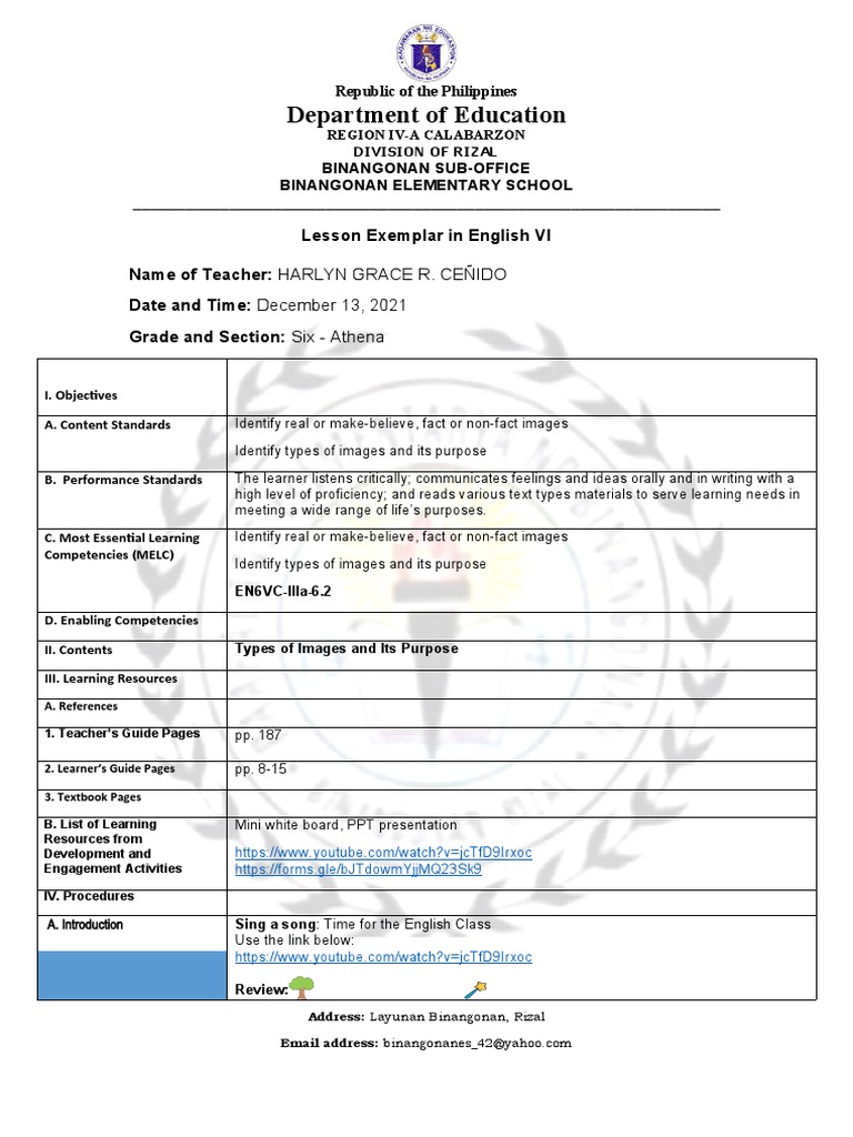 Lesson Plan on Image Types by Harlyn Grace | PDF | Learning | Linguistics