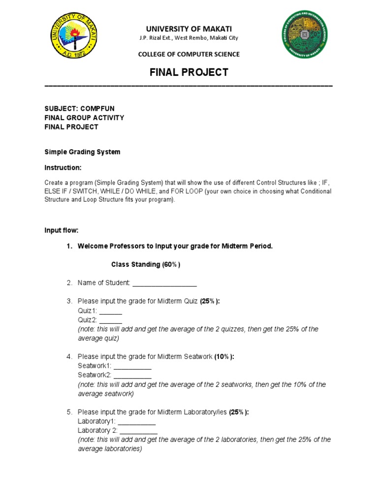Final Project Grading System | PDF | Quiz | Computing