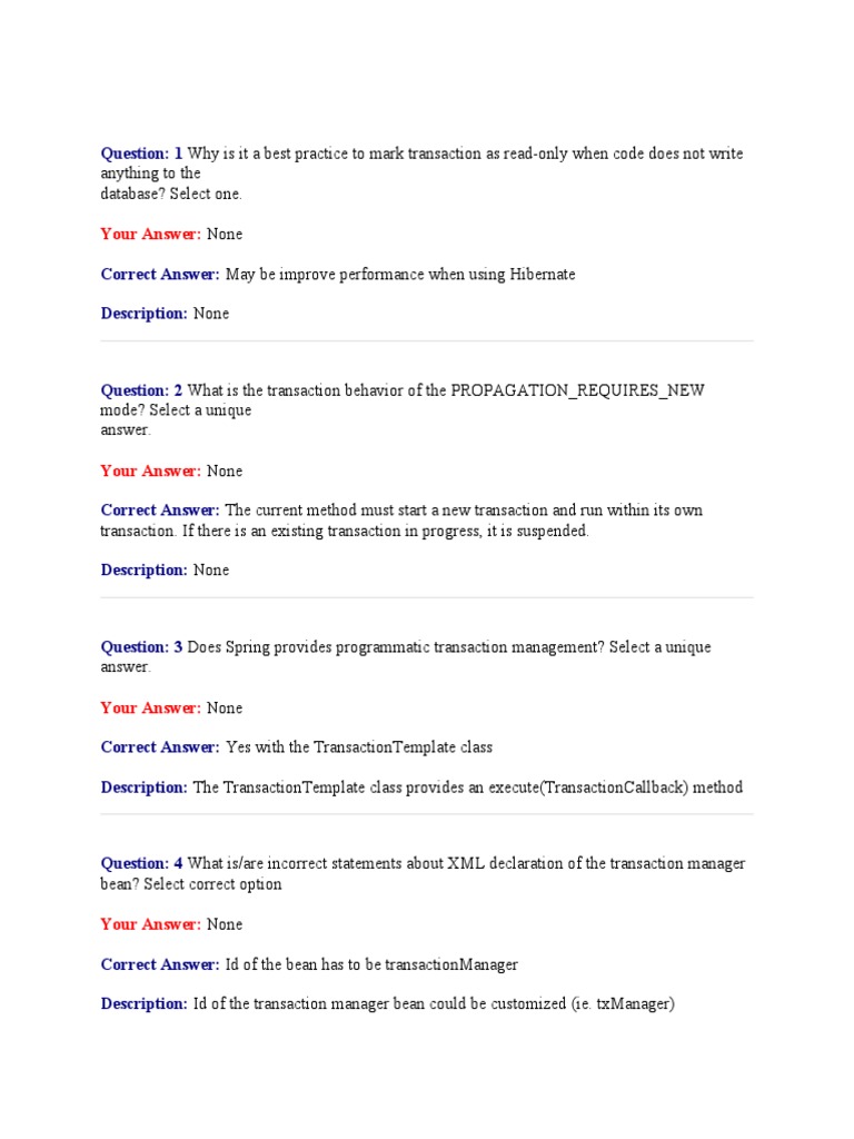 Your Answer | Download Free PDF | Database Transaction | Spring Framework