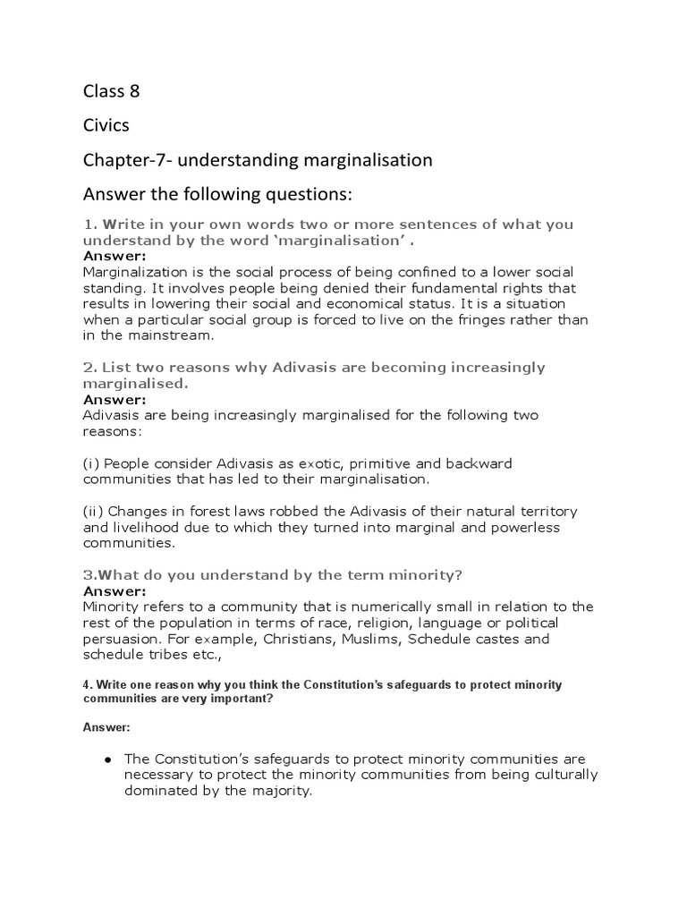Class 8-Civics-Ch-7 - Understanding Marginalization-Notes | PDF