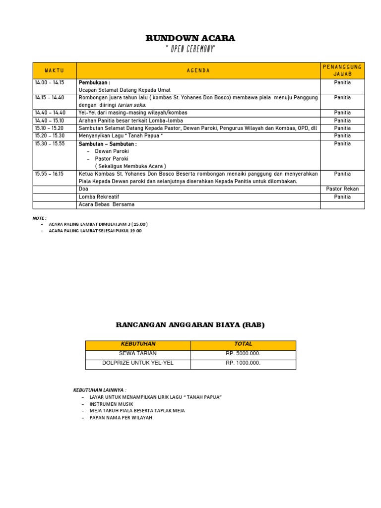 Rundown Acara Open Ceremony 2023 | PDF