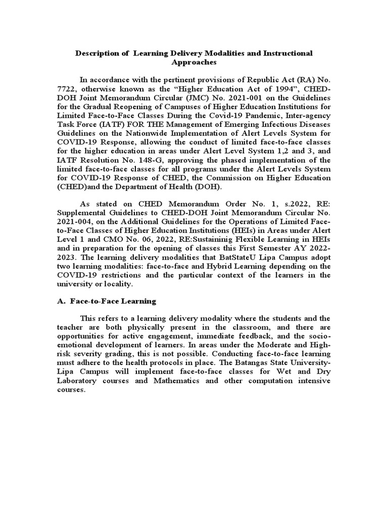 Revised Learning Modalities | PDF | Distance Education | Learning