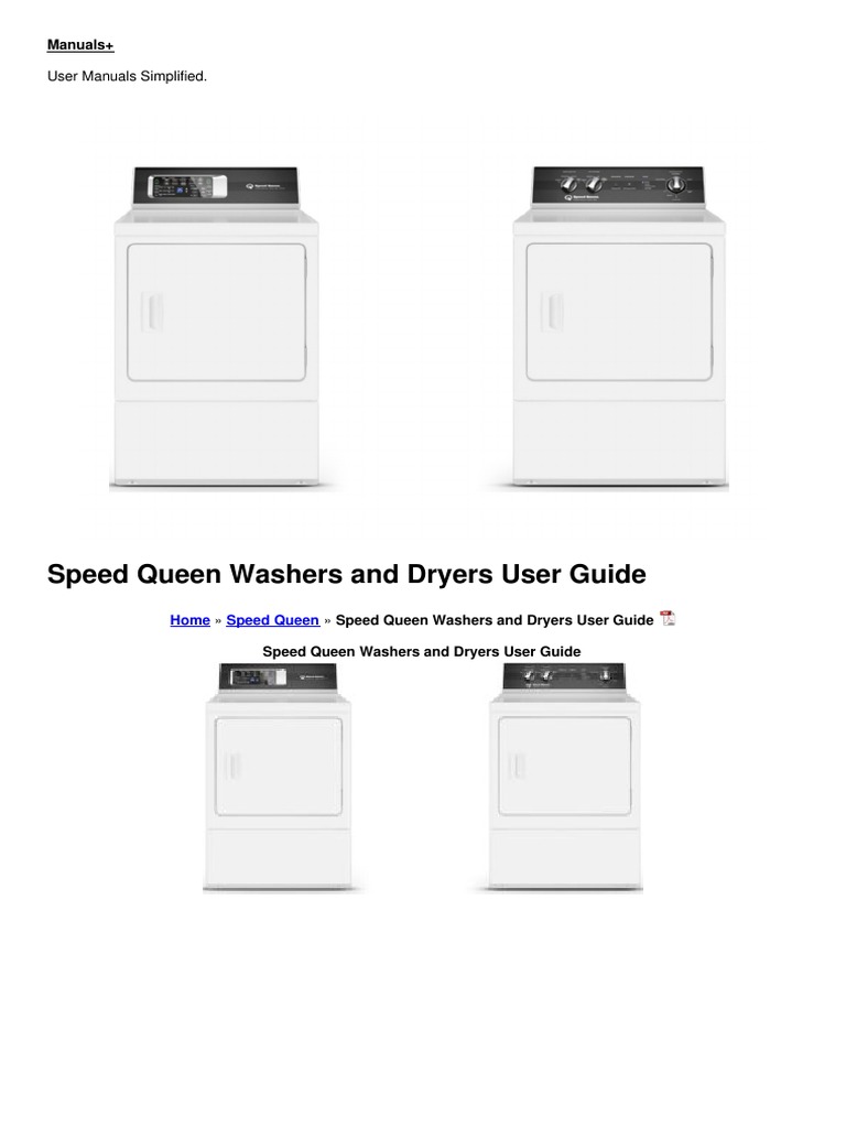 Speed Queen Washers and Dryers Manual | PDF | Washing Machine | Clothes ...