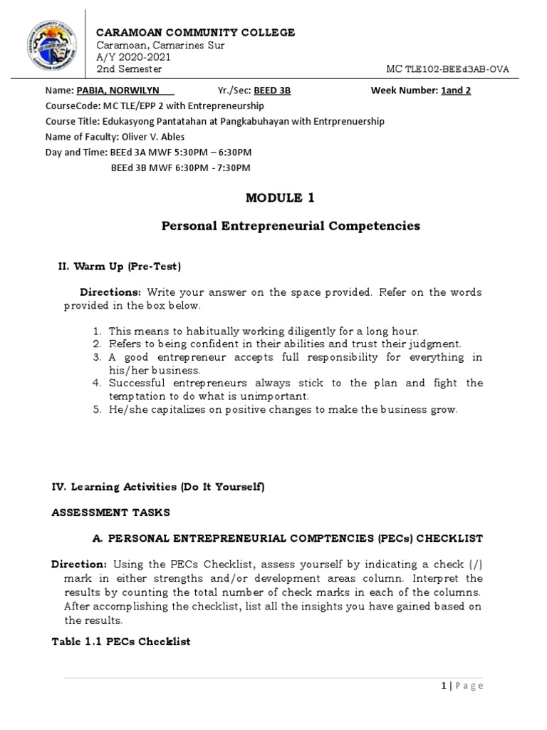 MC Tle 102 Module - 1 | PDF | Entrepreneurship | Interview