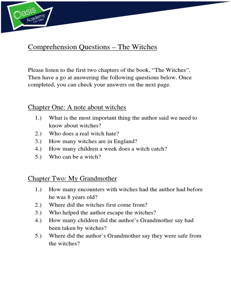 Comprehension Questions - The Witches: Chapter One: A Note About ...