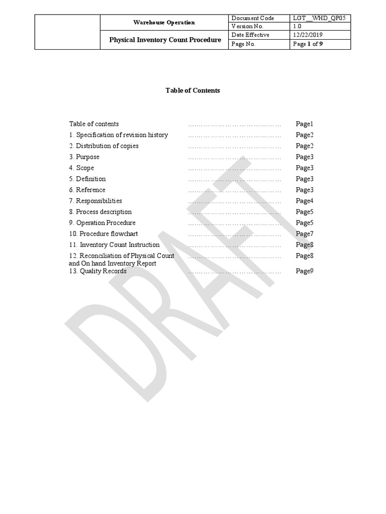LGT - WHD - QP05-Physical Inventory Count Procedure | Download Free PDF ...