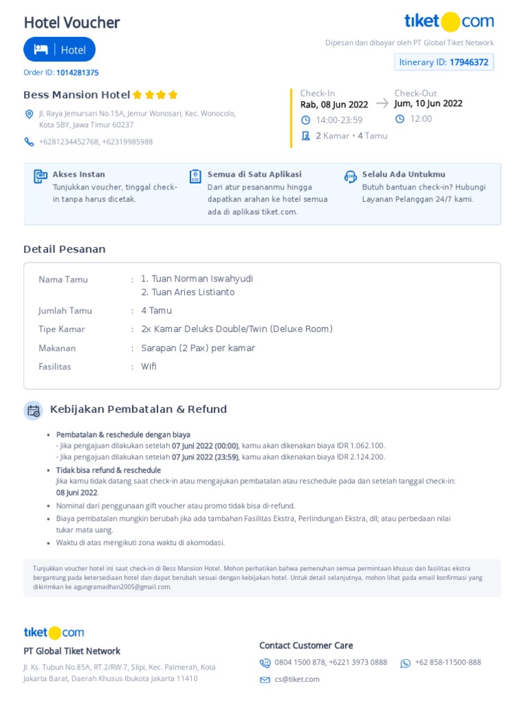 Hotel E-Voucher - Order ID 1014281375 | PDF