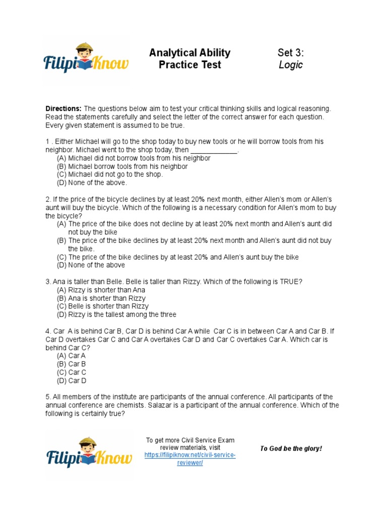 Analytical Ability Practice Test Set 3 | PDF