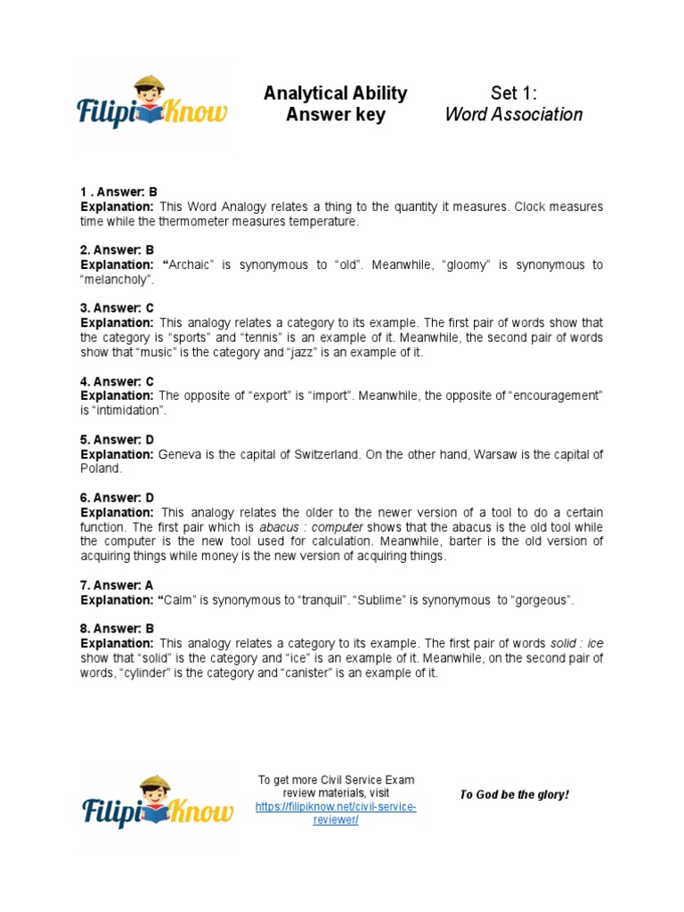 Analytical Ability Practice Test Set 1 Answers | PDF | Science