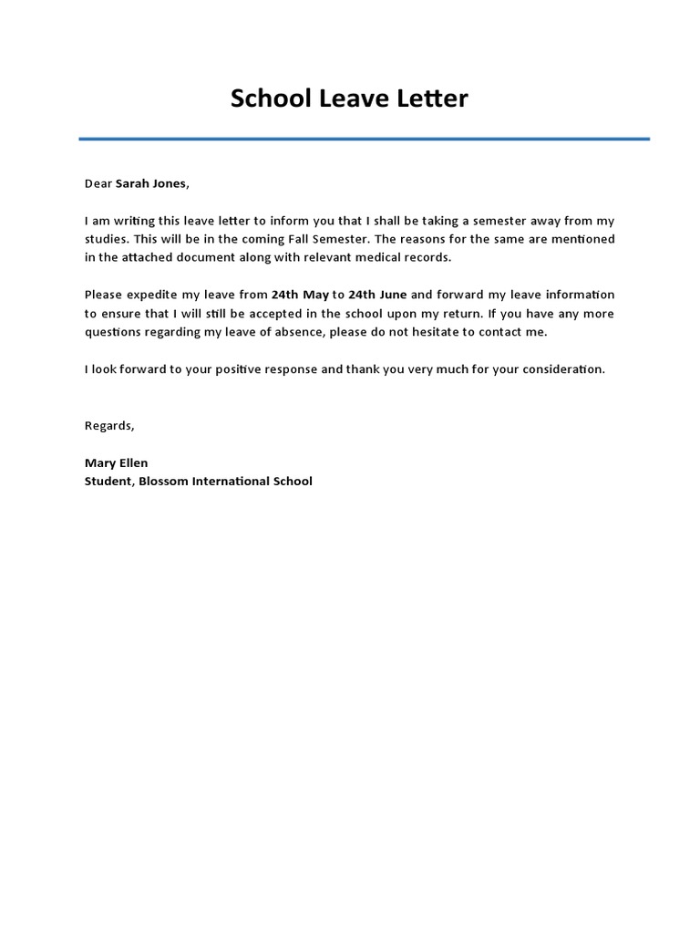 School Leave Letter Template | PDF
