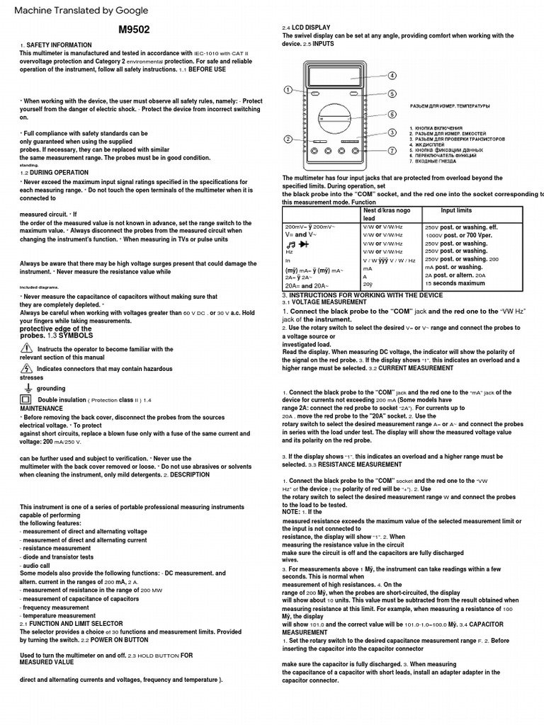 Mastech_M9502_Multimeter_User Manual (1) | PDF | Capacitor | Bipolar ...