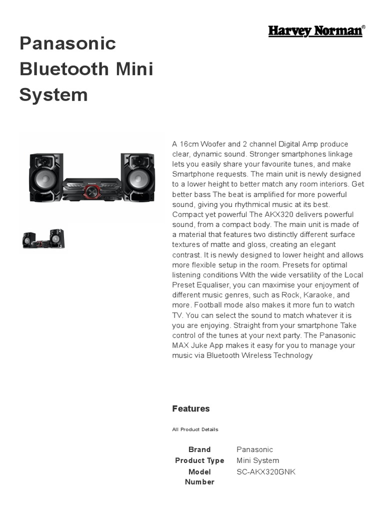 Panasonic SC-AKX320 Bluetooth Mini System | PDF