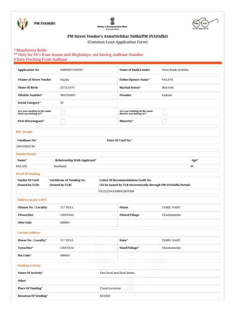 PM Street Vendor'S Atmanirbhar Nidhi (PM Svanidhi) | PDF | Loans | Banking